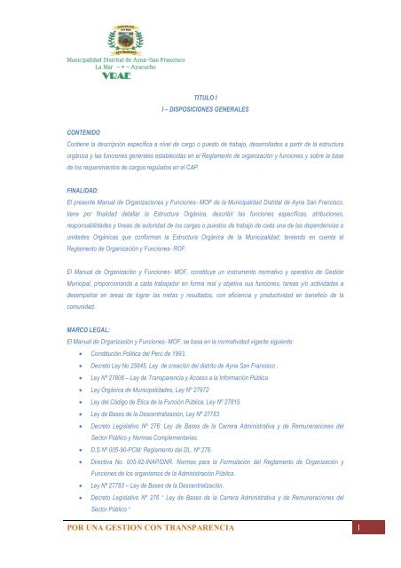 Manual de Organización y Funciones - MOF - Portal del Estado ... Manual de Organización y Funciones - MOF - Portal del Estado ...