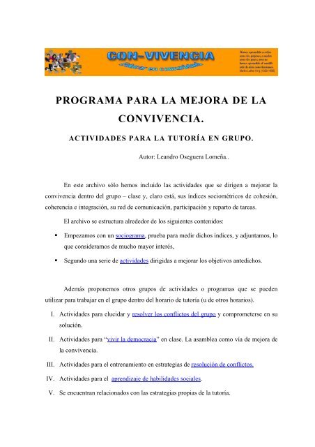 Actividades para la tutoría en grupo. - Catedu