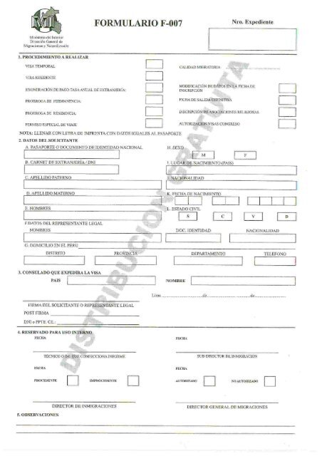 Formulario F-007 - Dirección General de Migraciones y Naturalización