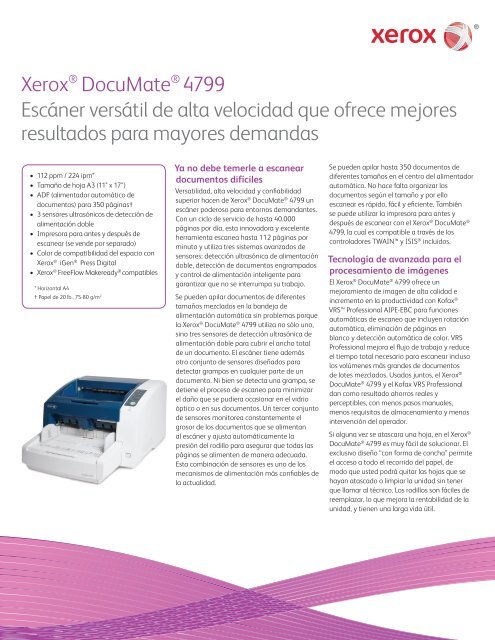 Xerox® DocuMate® 4799 Escáner versátil de alta ... - Scanners