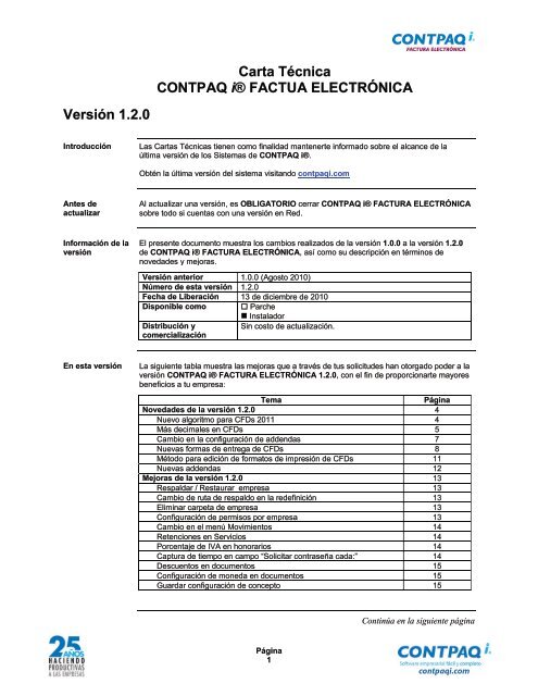 Carta Técnica CONTPAQ i® FACTURA ELECTRONICA Carta Técnica CONTPAQ i® FACTURA ELECTRONICA