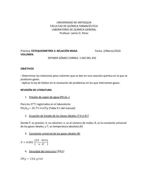 Informe De Laboratorio 10 Relación Masa Volumen Deymer