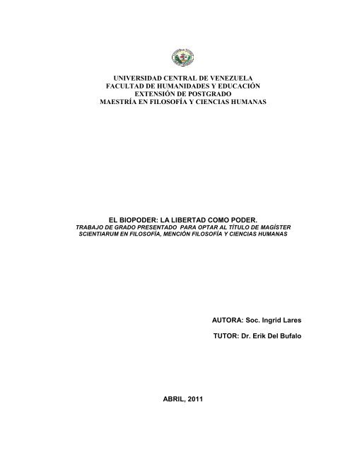 el biopoder la libertad como poder autor ingrid - Saber UCV ...