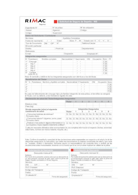 Formulario de seguro - RIMAC Seguros