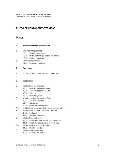 PLIEGO DE CONDICIONES TÉCNICAS ÍNDICE