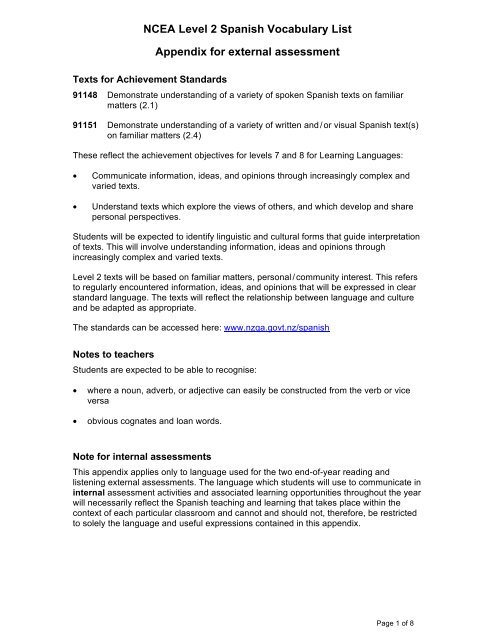 NCEA Level 2 Spanish Vocabulary List Appendix for ... - NZQA