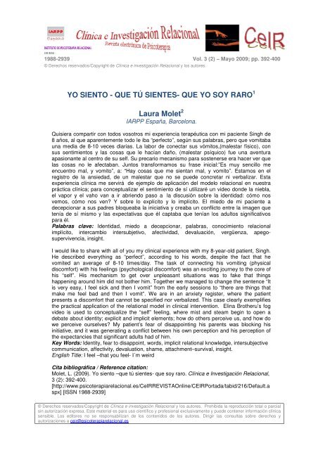 Yo siento - que tu sientes - que yo soy raro - Psicoterapia Relacional