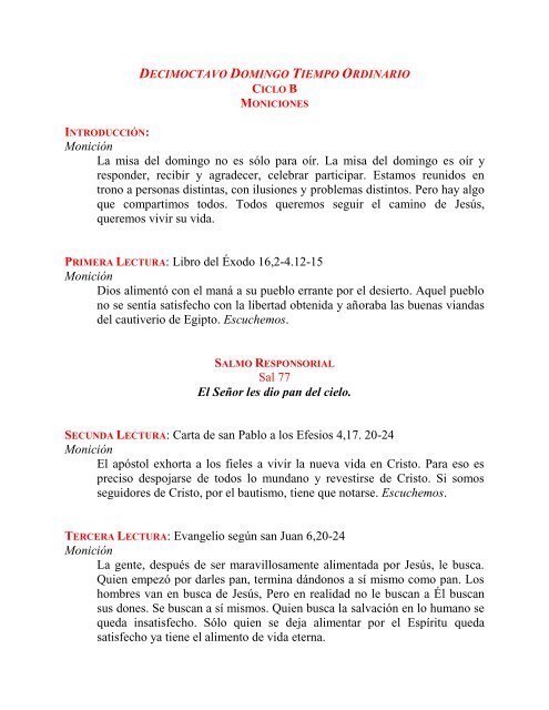 Monición La misa del domingo no es sólo para oír. La misa del ...