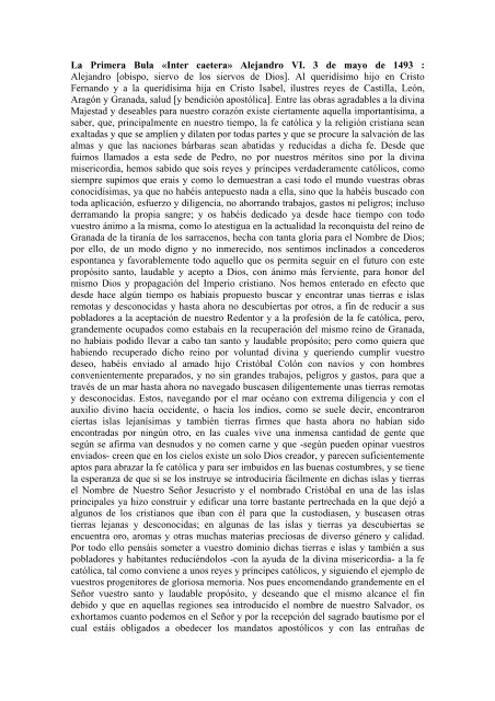 La Primera Bula «Inter caetera» Alejandro VI. 3 de mayo de 1493 ...