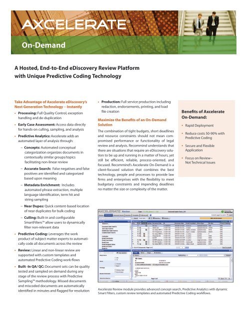 Recommind Axcelerate On-Demand Data Sheet
