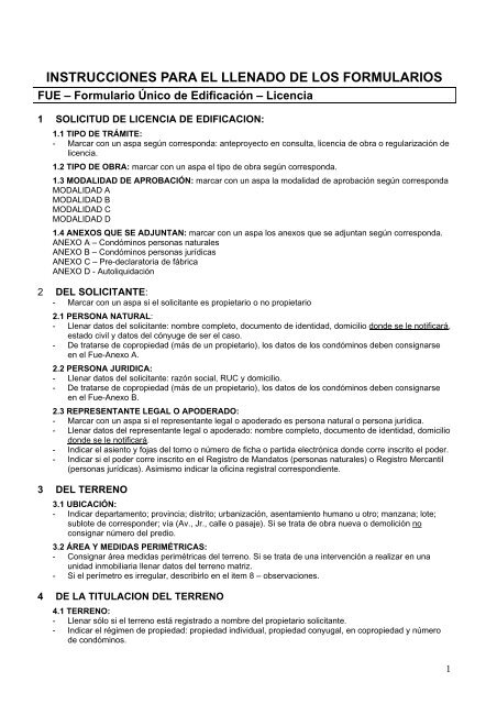 INSTRUCCIONES PARA EL LLENADO DE LOS FORMULARIOS