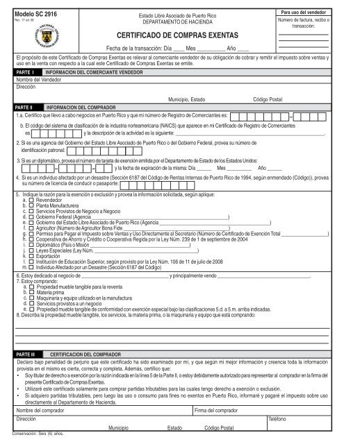 Modelo SC 2916 - Departamento de Hacienda