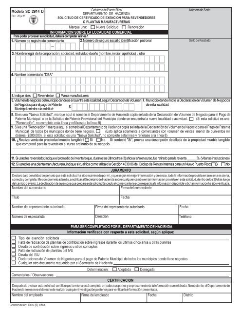 Modelo SC 2914 D - Departamento de Hacienda - Gobierno de ...