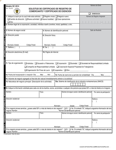 SC 2914 Solicitud de Certificado de Regisgtro de Comerciante y ...