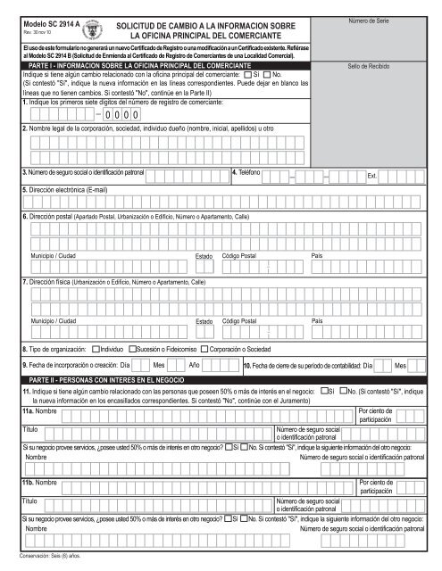 Modelo SC 2914 A - Departamento de Hacienda