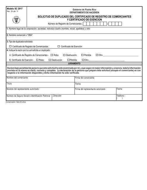 Modelo SC 2917 - Departamento de Hacienda - Gobierno de Puerto ...