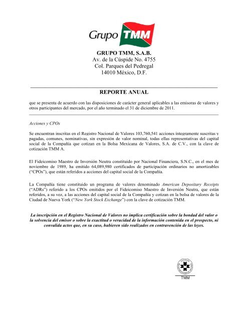 Informe Anual 2011 - Grupo TMM