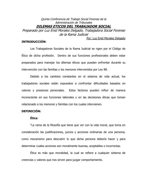 Dilemas eticos - Luz Enid Morales