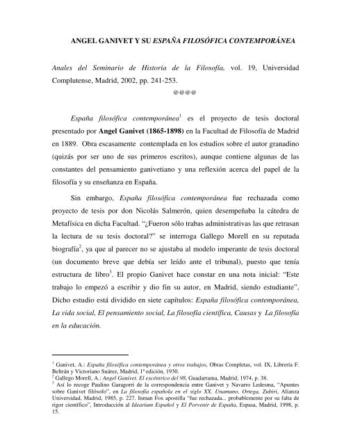 Ángel Ganivet y su España filosófica contemporánea. - Biblioteca ...