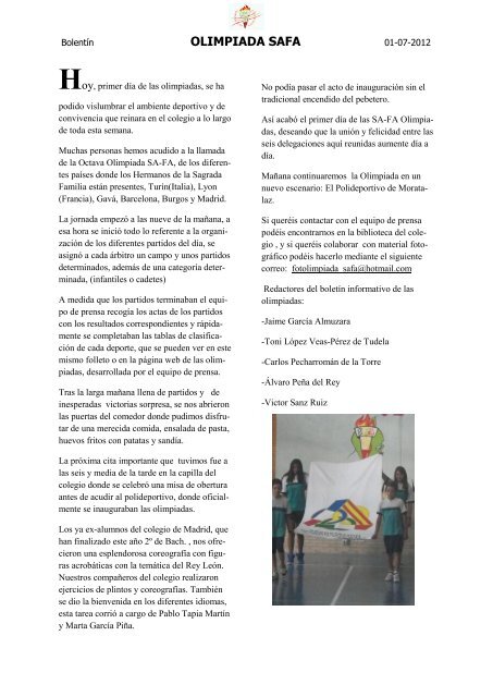 OLIMPIADA SAFA - Colegio Sagrada Familia