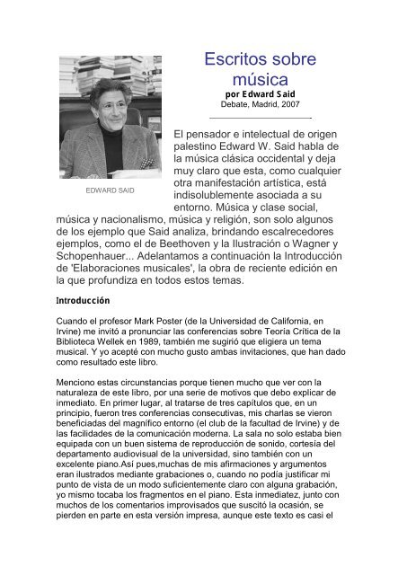 Escritos sobre música. Edward Said - Avamus