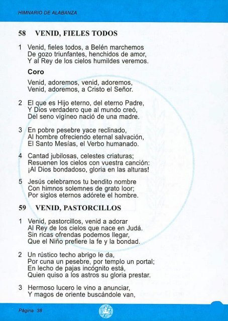 HIMNARIO DE ALABANZA 58 V