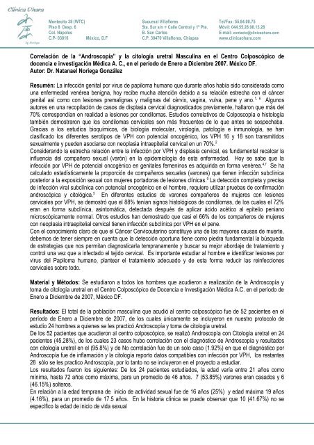 Correlacion de la Androscopia y la Citologia Uretral ... - Clinica Ohara