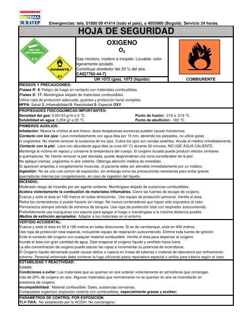 hoja de seguridad oxigeno