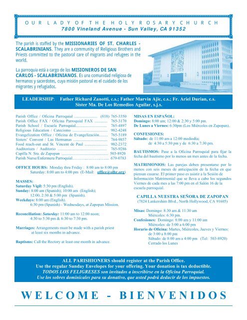 welcome - bienvenidos - Our Lady of the Holy Rosary-OLHR