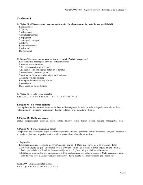 las respuestas para los ejercicios del capítulo #4