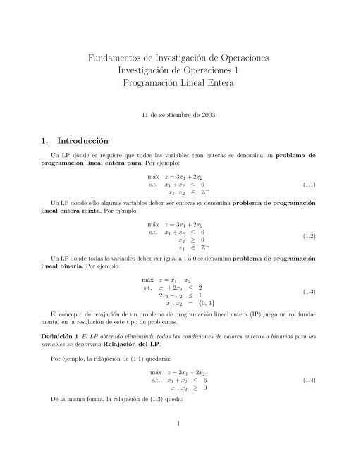 Programación Lineal Entera