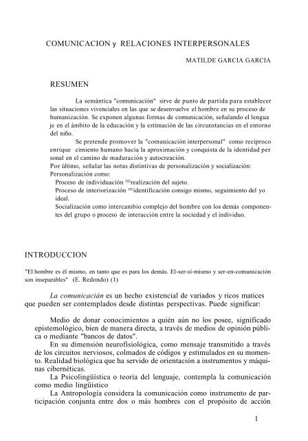 COMUNICACION y RELACIONES INTERPERSONALES RESUMEN ...