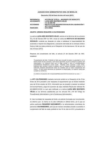 JUZGADO DOCE ADMINISTRATIVO ORAL DE ... - Rama Judicial JUZGADO DOCE ADMINISTRATIVO ORAL DE ... - Rama Judicial