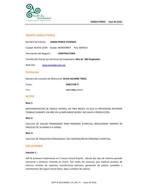 GRUPO GARZA PONCE Contactos RETOS SOLUCIONES