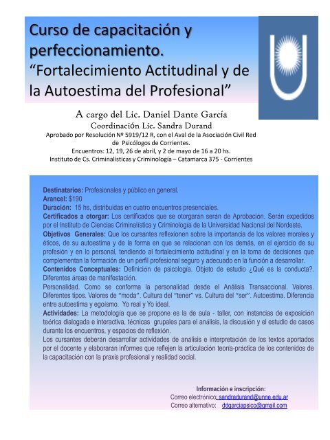 "Fortalecimiento actitudinal y de la autoestima profesional" Res. N ...