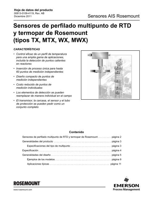 Sensores de perfilado multipunto de RTD y termopar de Rosemount ...