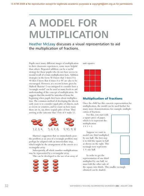 A MODEL FOR MULTIPLICATION - Secondarymathsite.co.uk