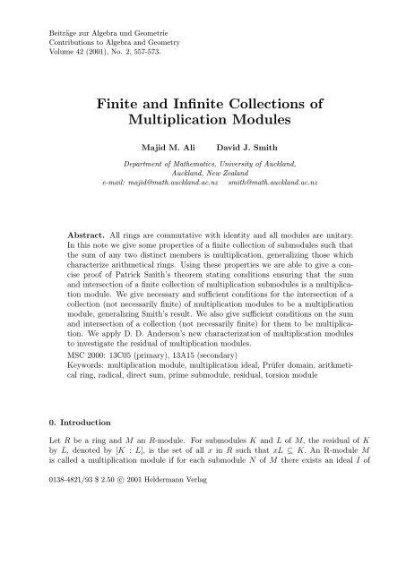 Finite and Infinite Collections of Multiplication Modules - EMIS