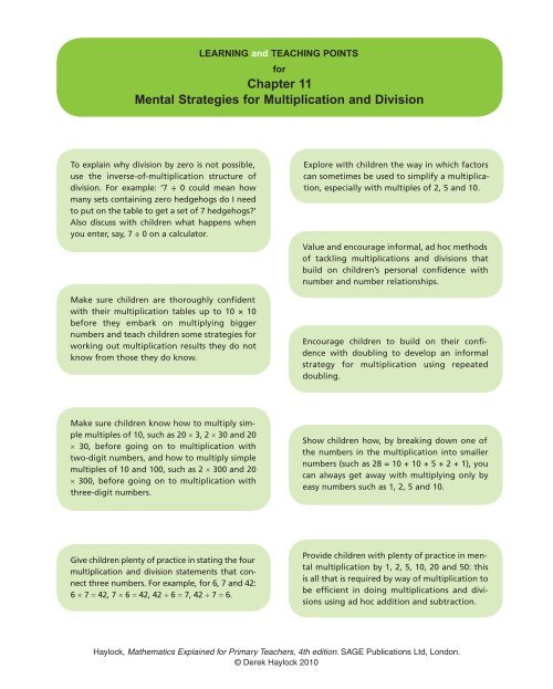 Chapter 11 Mental Strategies For Multiplication And Division Chapter 11 Mental Strategies For Multiplication And Division