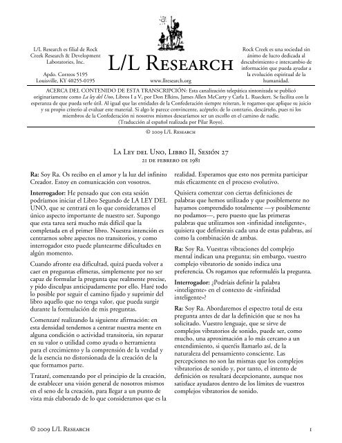 La Ley del Uno, Libro II - L/L Research