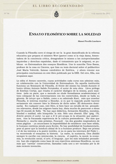 ENSAYO FILOSÓFICO SOBRE LA SOLEDAD