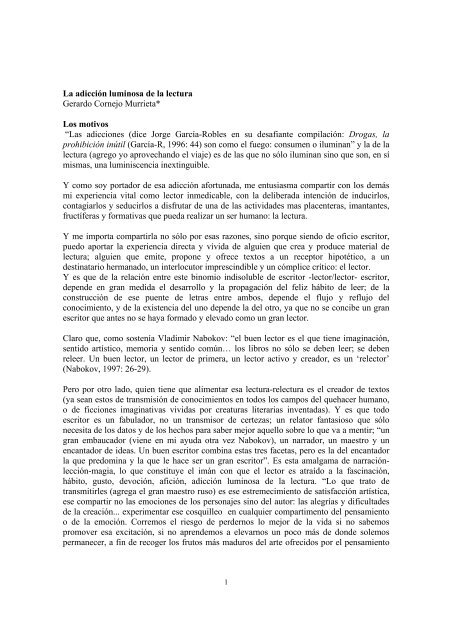 La adicción luminosa de la lectura Gerardo Cornejo Murrieta* Los ...