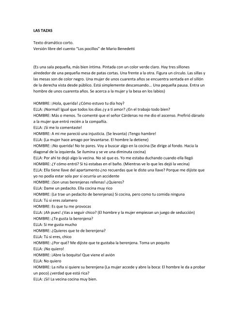 LAS TAZAS Texto dramático corto. Versión libre del cuento “Los ...