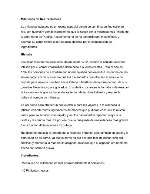 Milanesas de Res Teziutecas La milanesa teziuteca es un receta ...