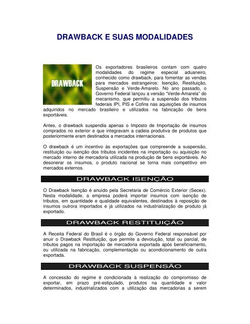 DRAWBACK E SUAS MODALIDADES