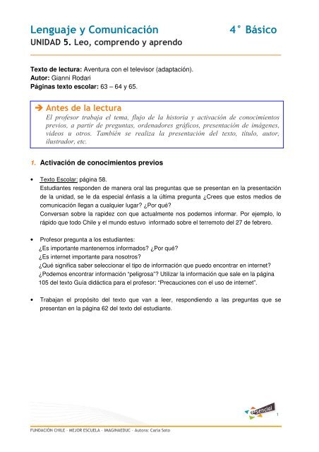 Lenguaje y Comunicación 4° Básico - Educarchile