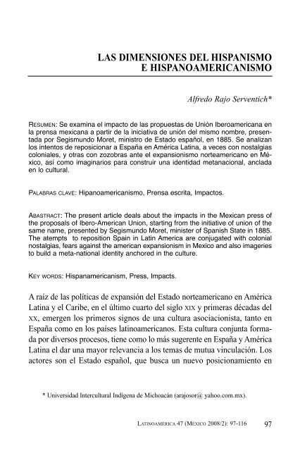 LAS DIMENSIONES DEL HISPANISMO E HISPANOAMERICANISMO