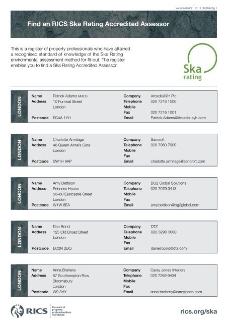 Find an RICS Ska Rating Accredited Assessor rics.org/ska