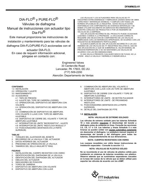 DIA-FLO®y PURE-FLO® Válvulas de diafragma Manual de ...