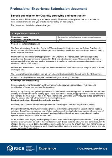 RICS Facilities Management - PER Sample Submission